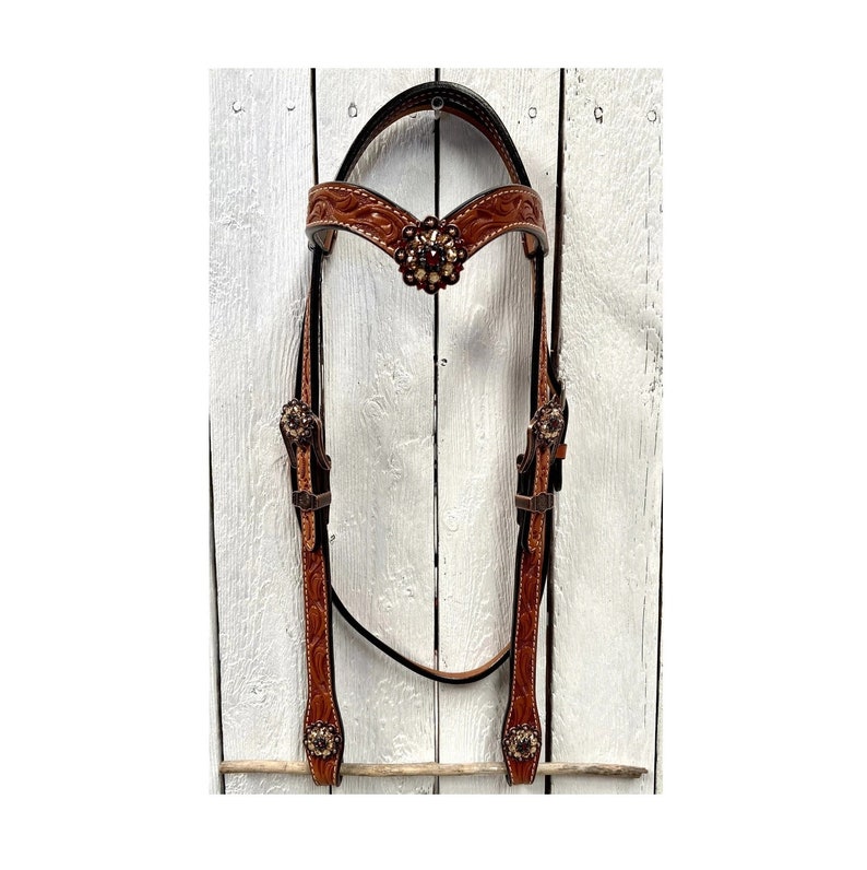 Floral Tooled V-brow Headstall / Bridle BB204 for Rodeo | Etsy
