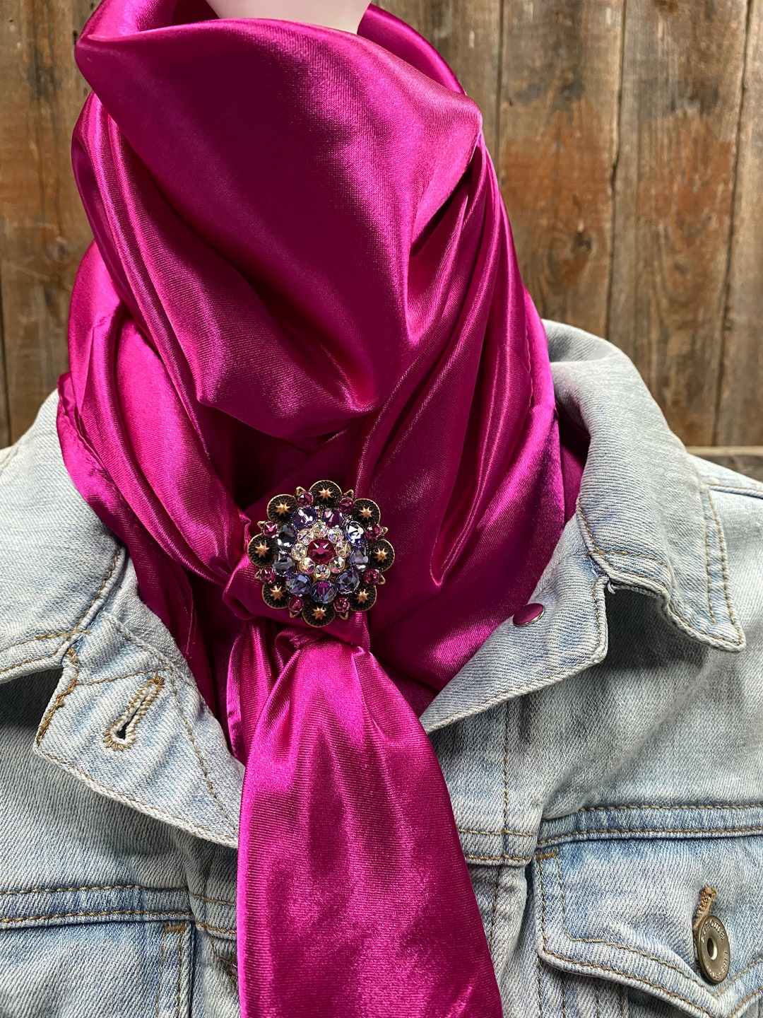 WRSC12B Solid Fuchsia Wild Rag/scarf Copper Fuchsia, Ab, & Lilac Slide ...