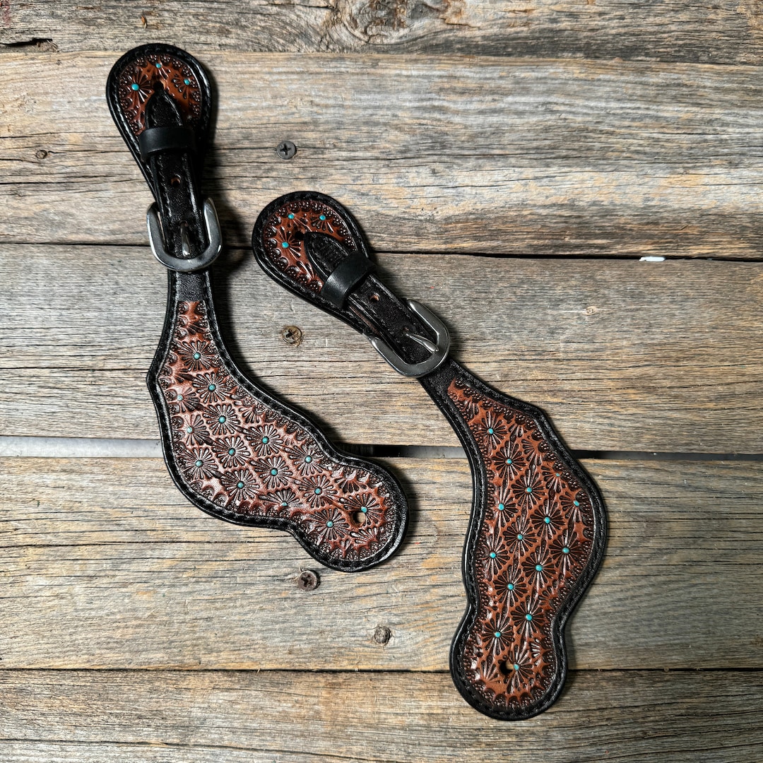 Teal Dot Diamond Tooled Spur Straps - Etsy