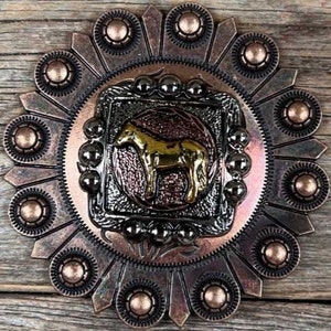 Antique Silver Square Concho With Gold Horse Western Concho W186 - Etsy