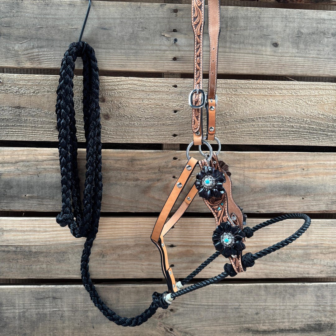Floral Tooled Lariat & Leather Combo Halter #LH106 - Etsy