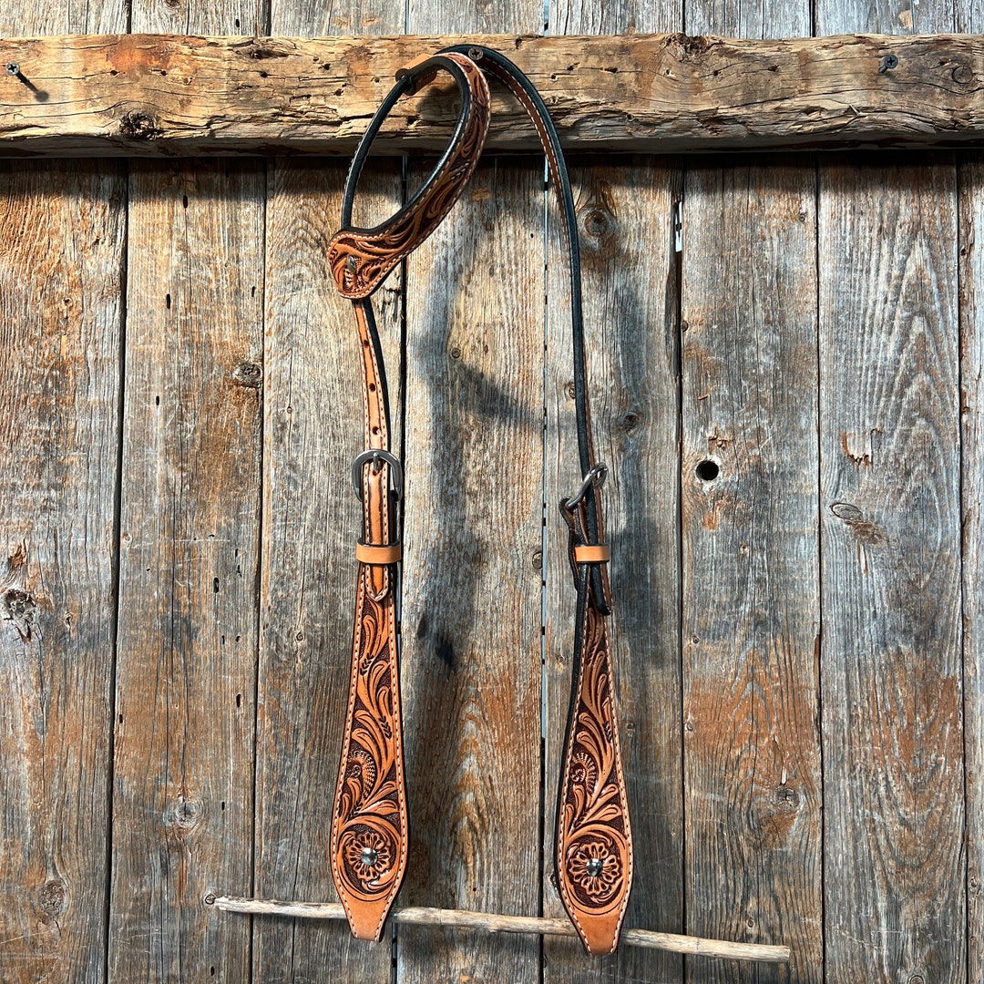 Light Oil Floral Tooled Buckaroo Style One Ear Headstall / Bridle - Etsy