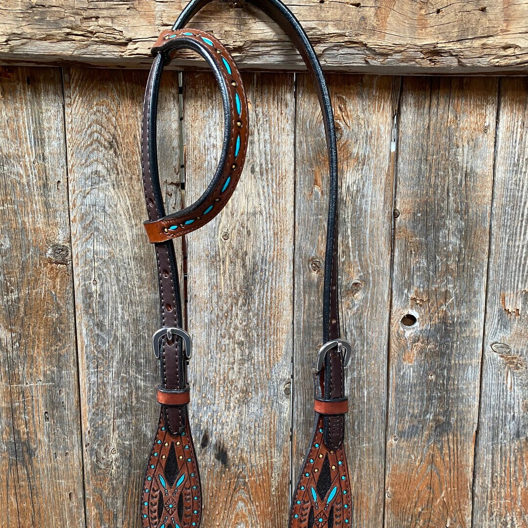 Hand Painted Two Tone One Ear Headstall 241923 - Etsy