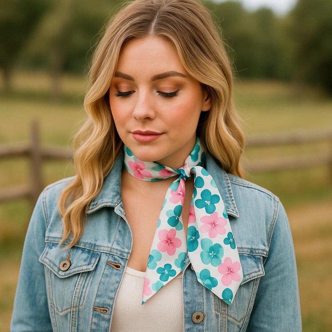 Pink and Teal Western Skinny Mini Wild Rag Scarf / Cowgirl Necktie # ...