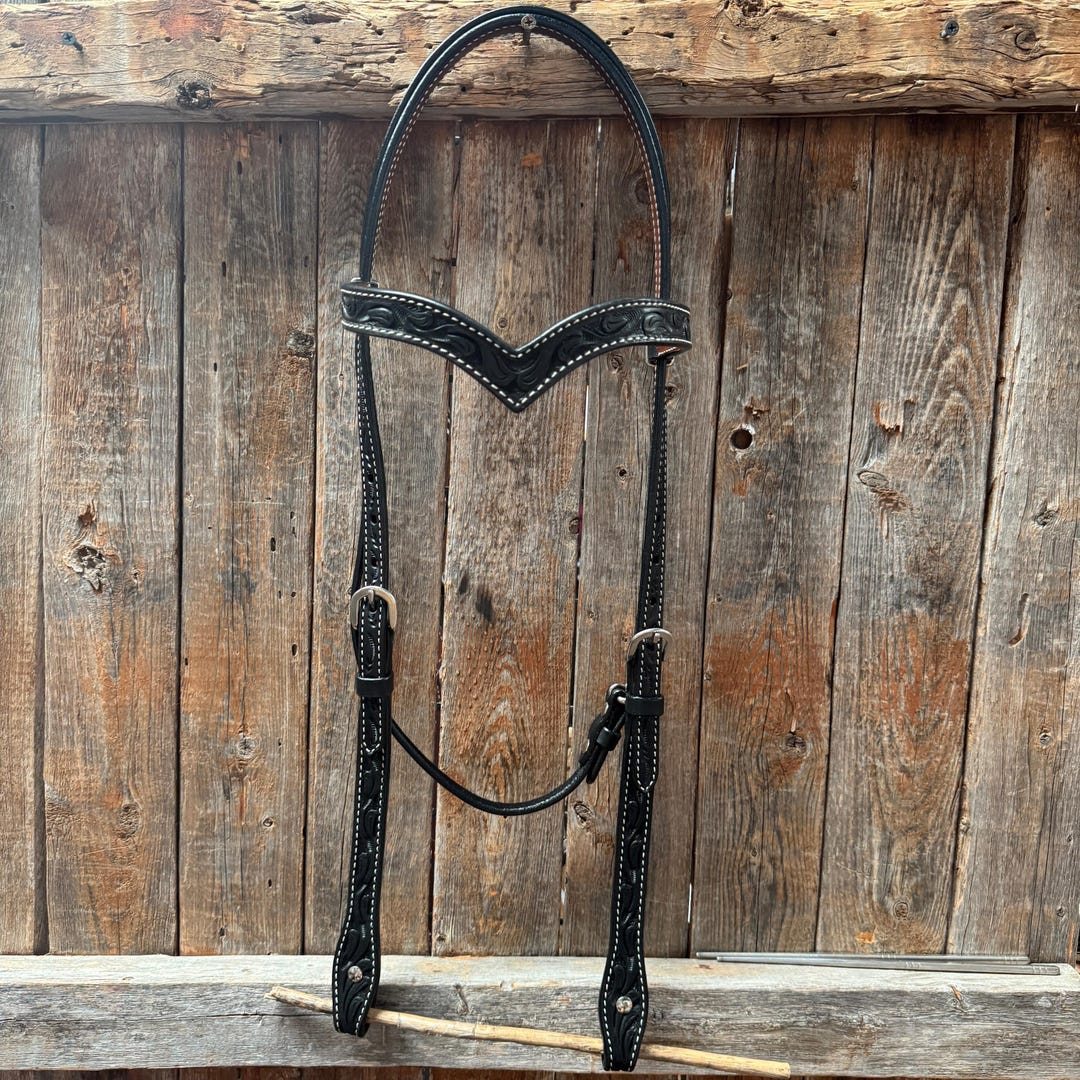 Floral V Browband Black Draft Headstall / Bridle - Etsy