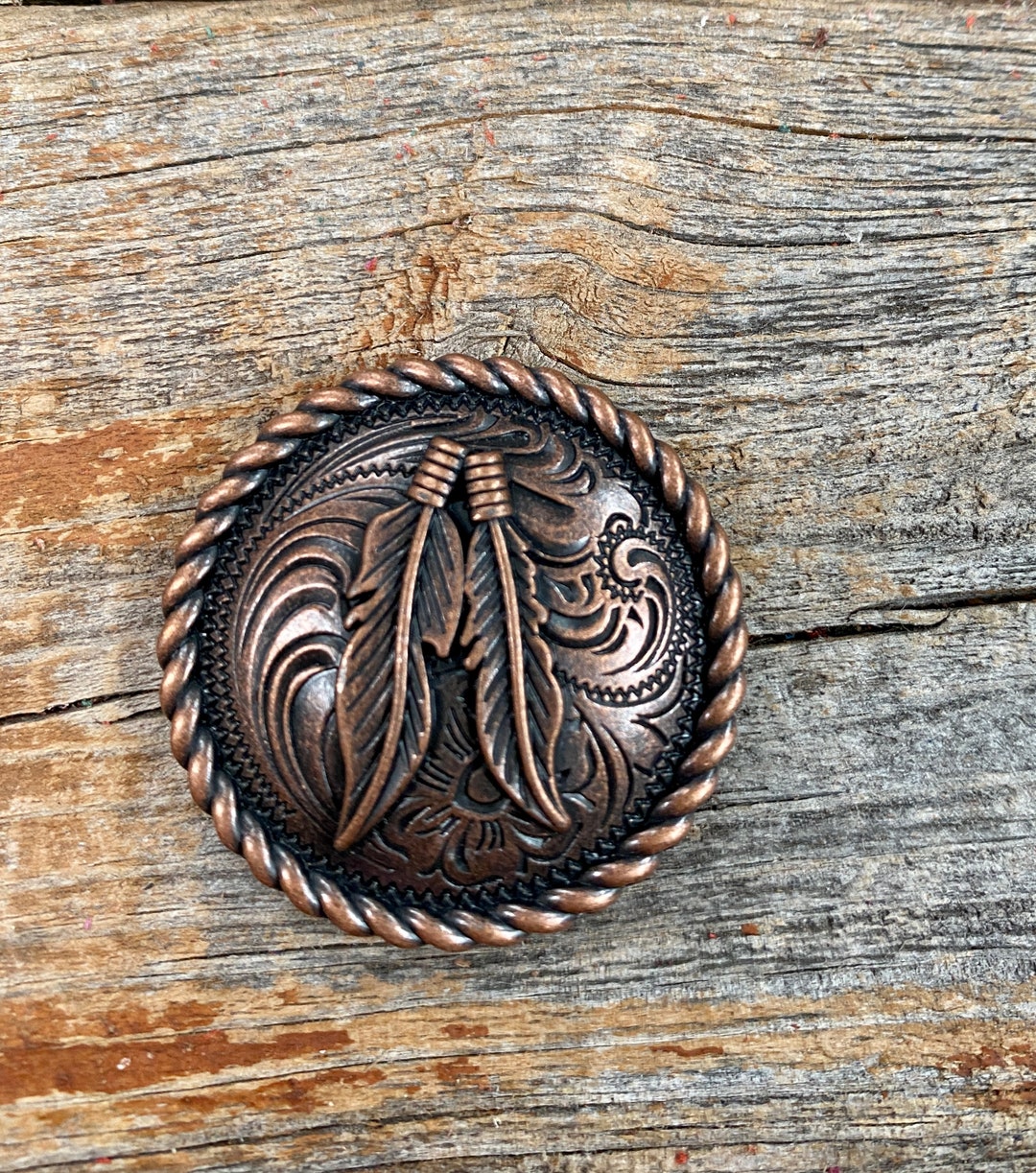 Copper Double Feather Rope Edge Concho 1 W168S for Horse - Etsy