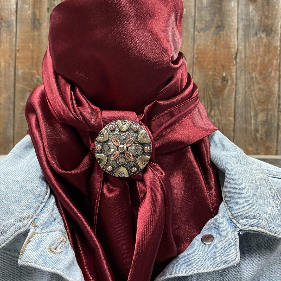 Solid Burgundy 35x35" Wild Rag/Scarf with Floral Dots Western Slide # ...