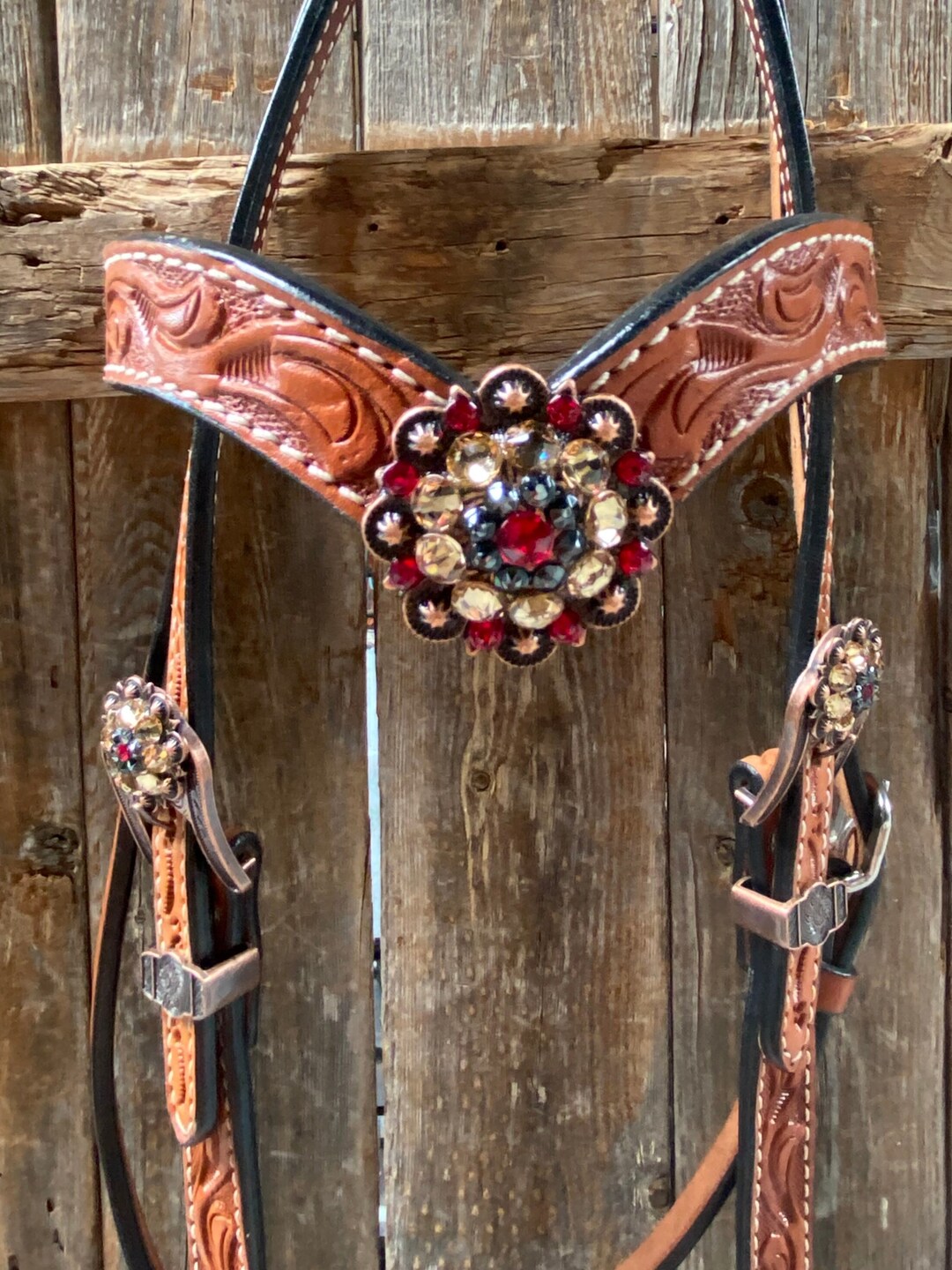 Floral Tooled V-brow Headstall / Bridle BB204 for Rodeo - Etsy