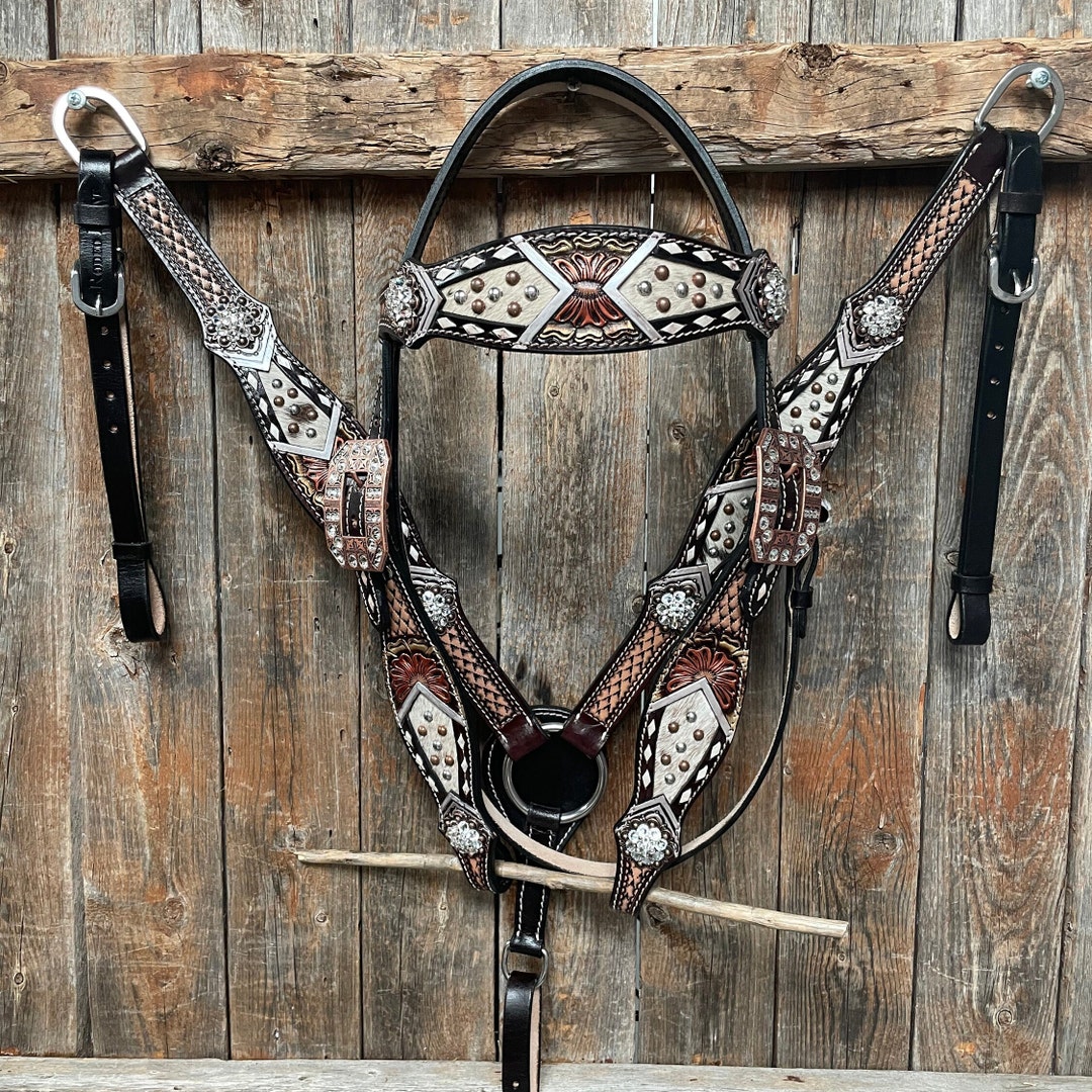 Cowhide Clear Browband/one Ear Tack Set BBBC472 - Etsy