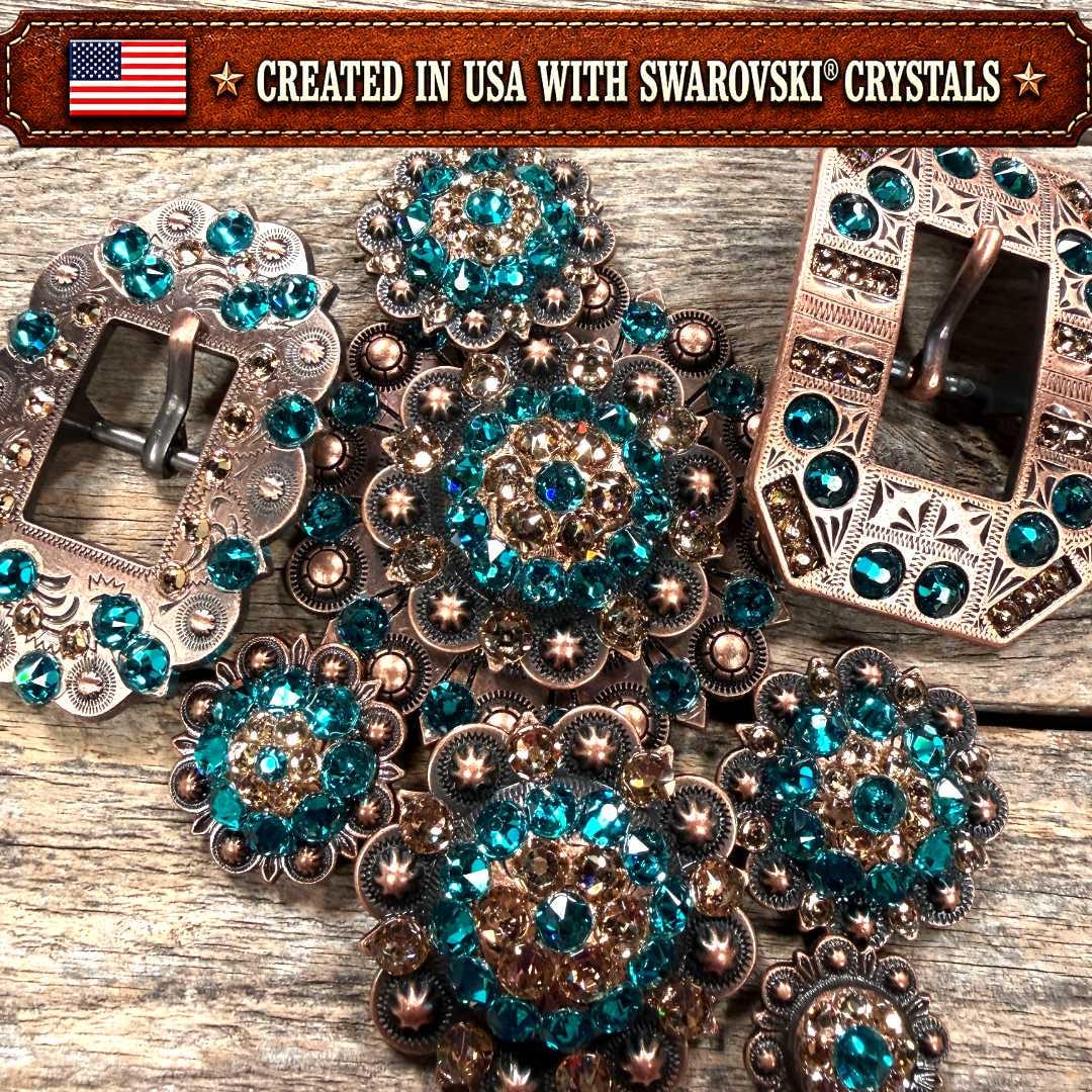 Copper Teal - Champagne Crystal Conchos | Sizes 1