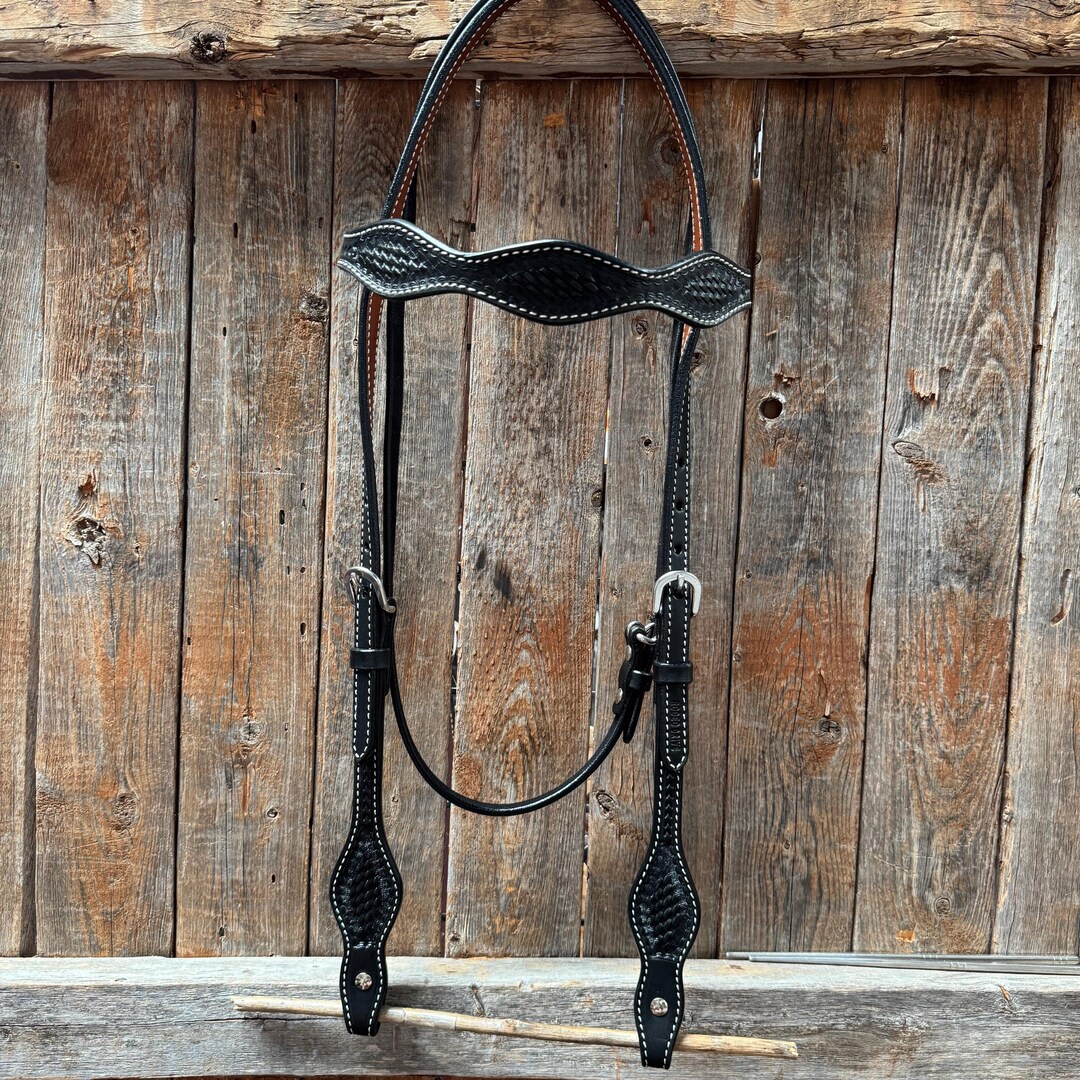 Basketweave Black Browband Draft Headstall / Bridle - Etsy