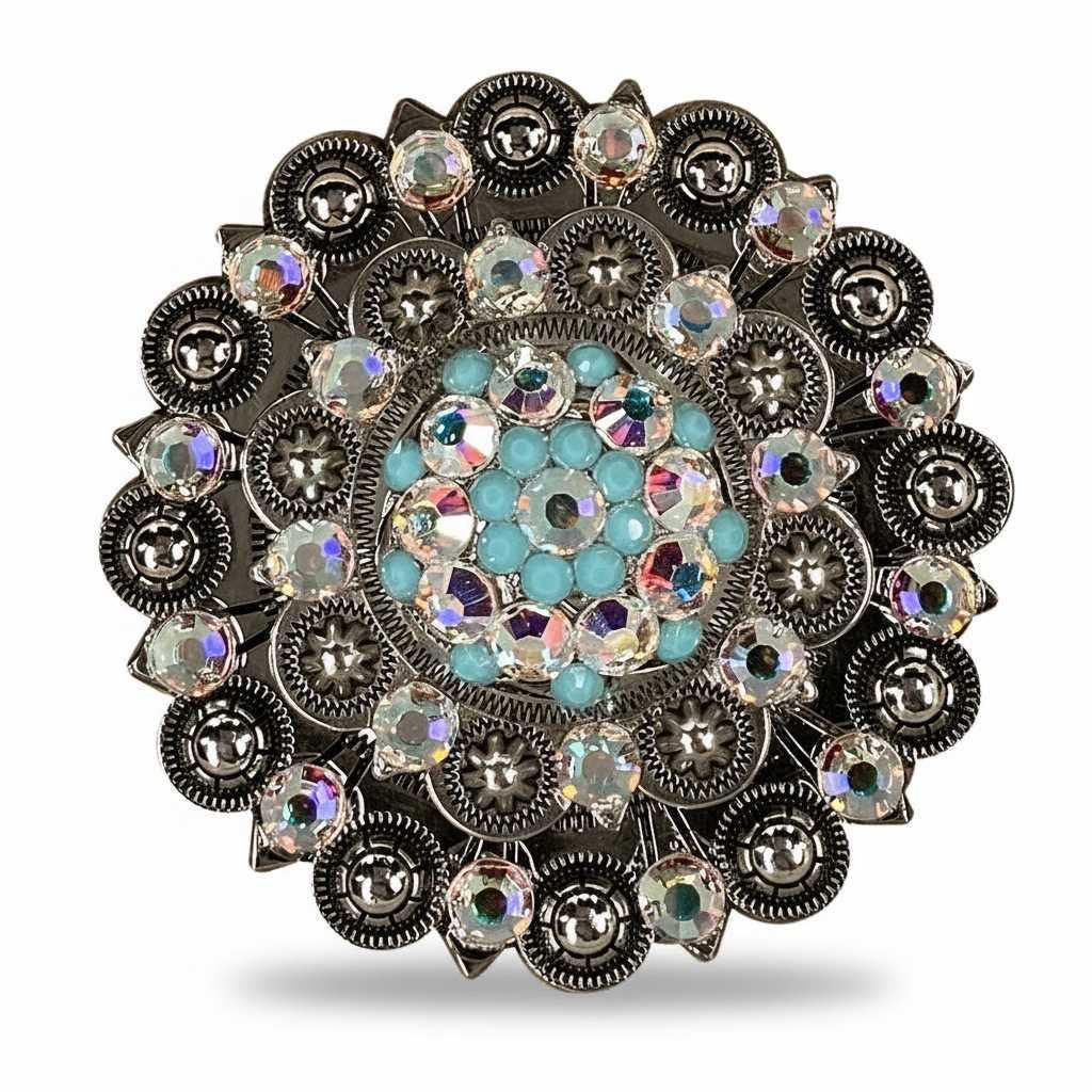 Antique Silver Turquoise - AB Crystal Conchos | Sizes 1