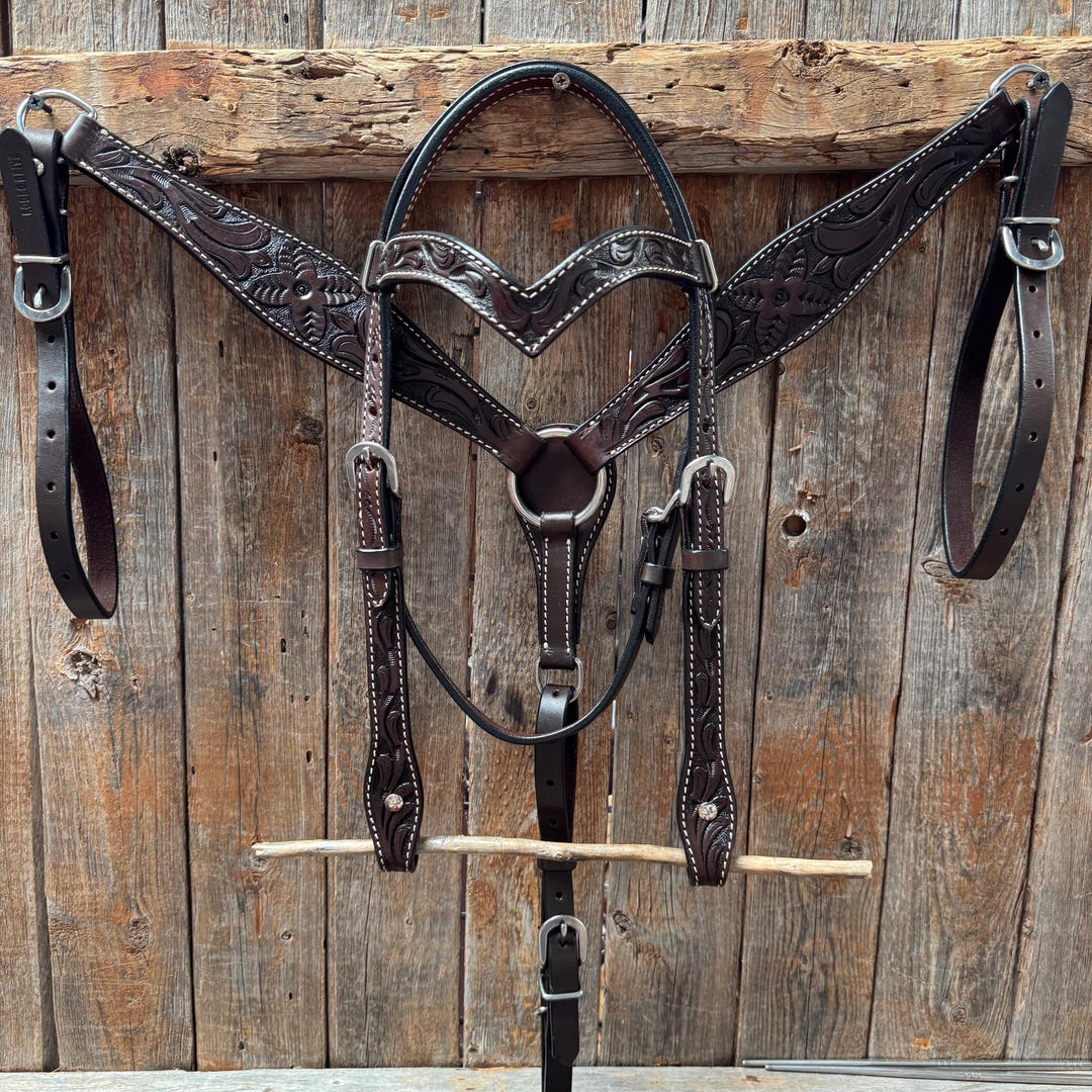 Floral Tooled Dark Oil Pony Tack Set P5066DK - Etsy