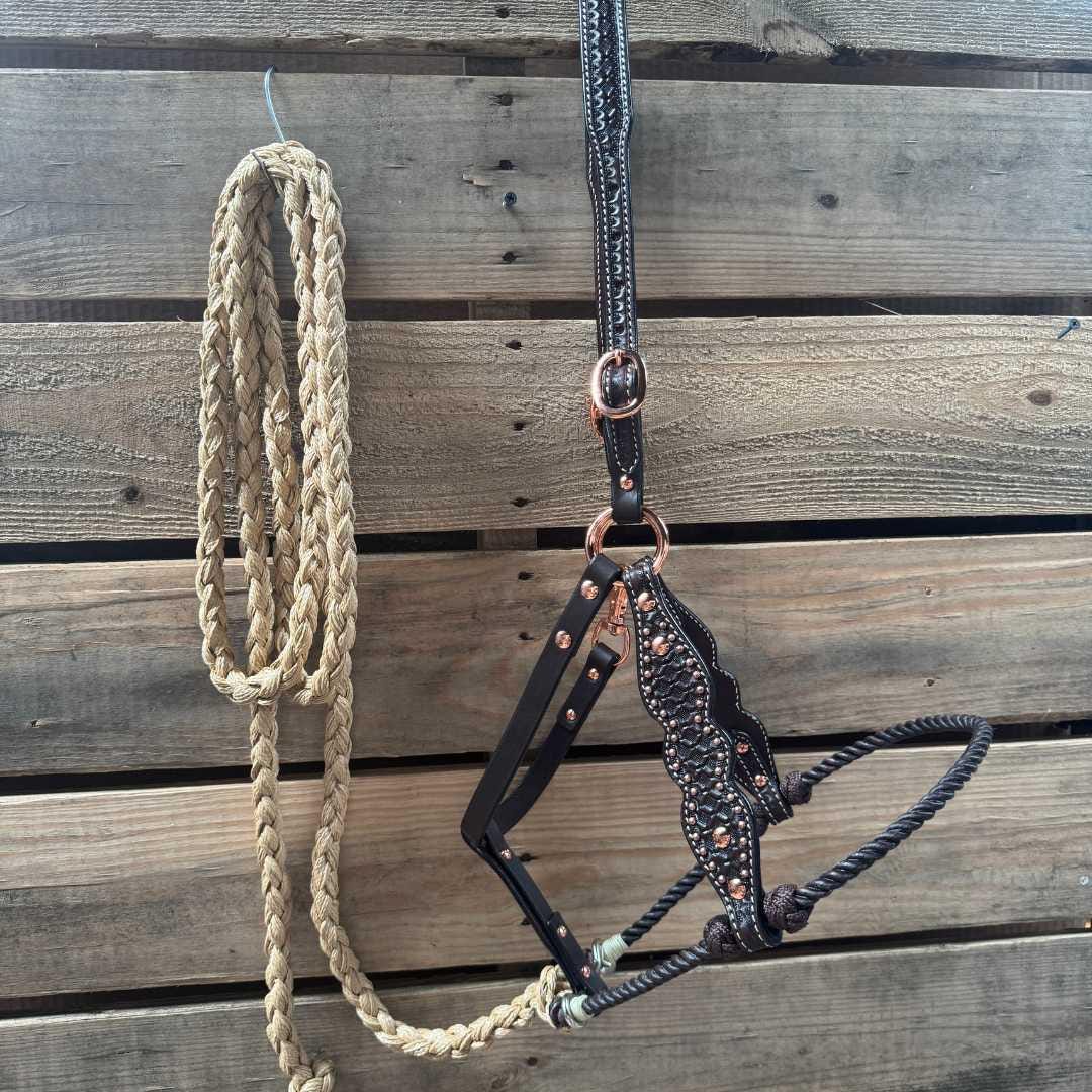 Brown Honeycomb Tooled Lariat & Leather Combo Halter - Etsy