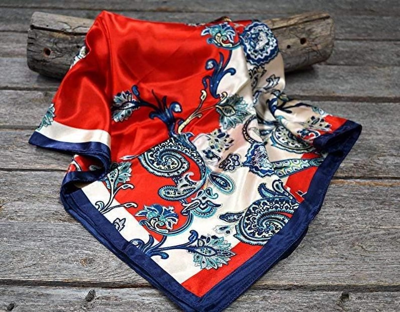 35x35" Red & Navy Paisley Wild Rag / Scarf WR300 - Etsy