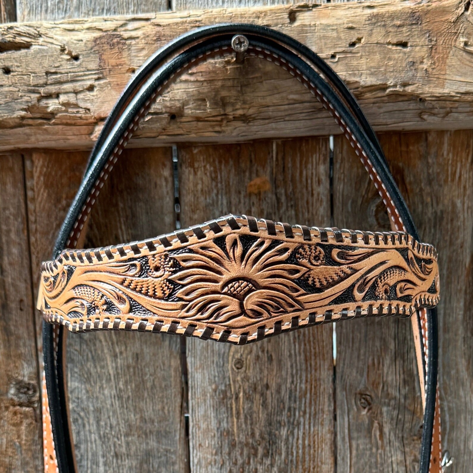 Light Oil Floral Whipstitch Browband Headstall / Bridle #24386 - Etsy