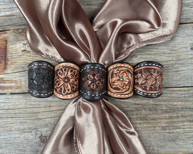 Bandana Slide Vintage Tan Leather Wildflowers Western Style Wildrag ...