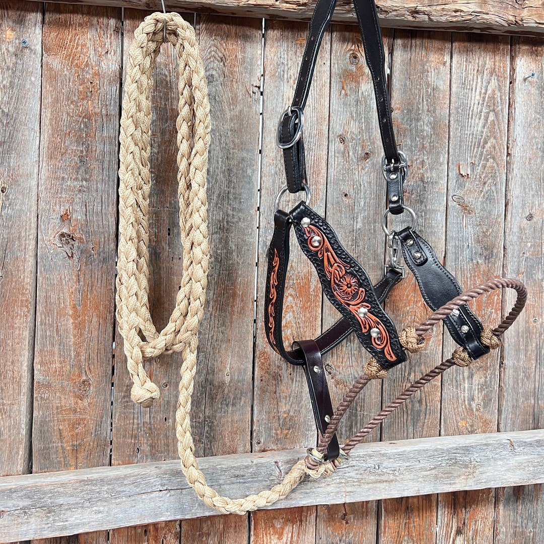 Brown Floral Tooled Lariat & Leather Combo Halter - Etsy