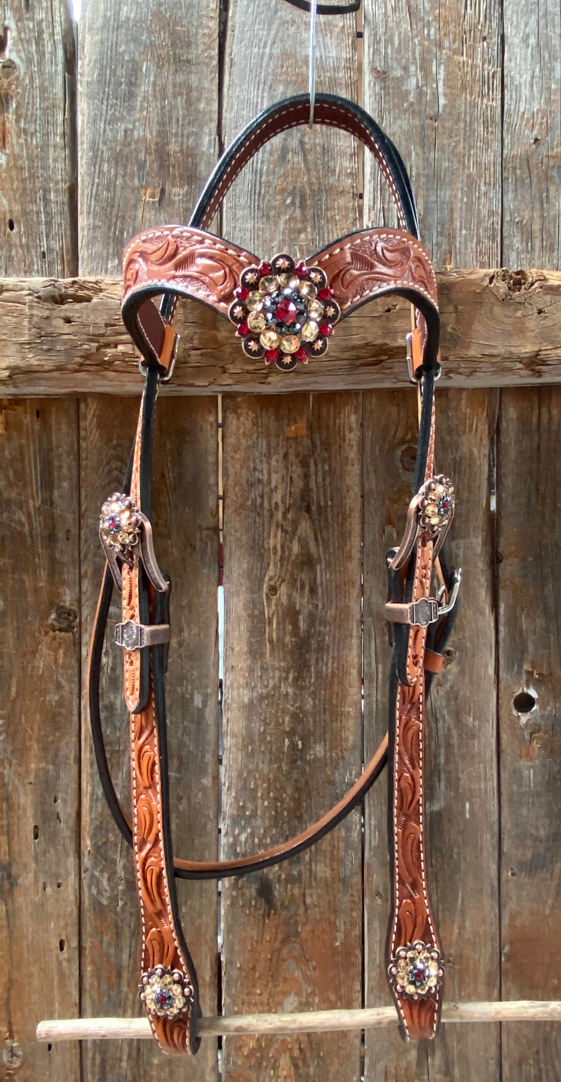 Floral Tooled V-brow Headstall / Bridle BB204 for Rodeo - Etsy