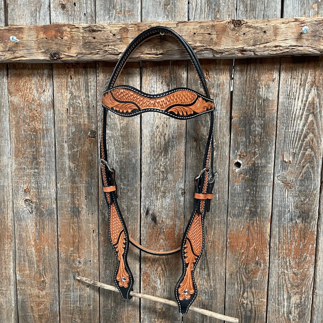Basketweave - Leaf Scalloped Two Tone Browband Headstall/bridle #23078 ...