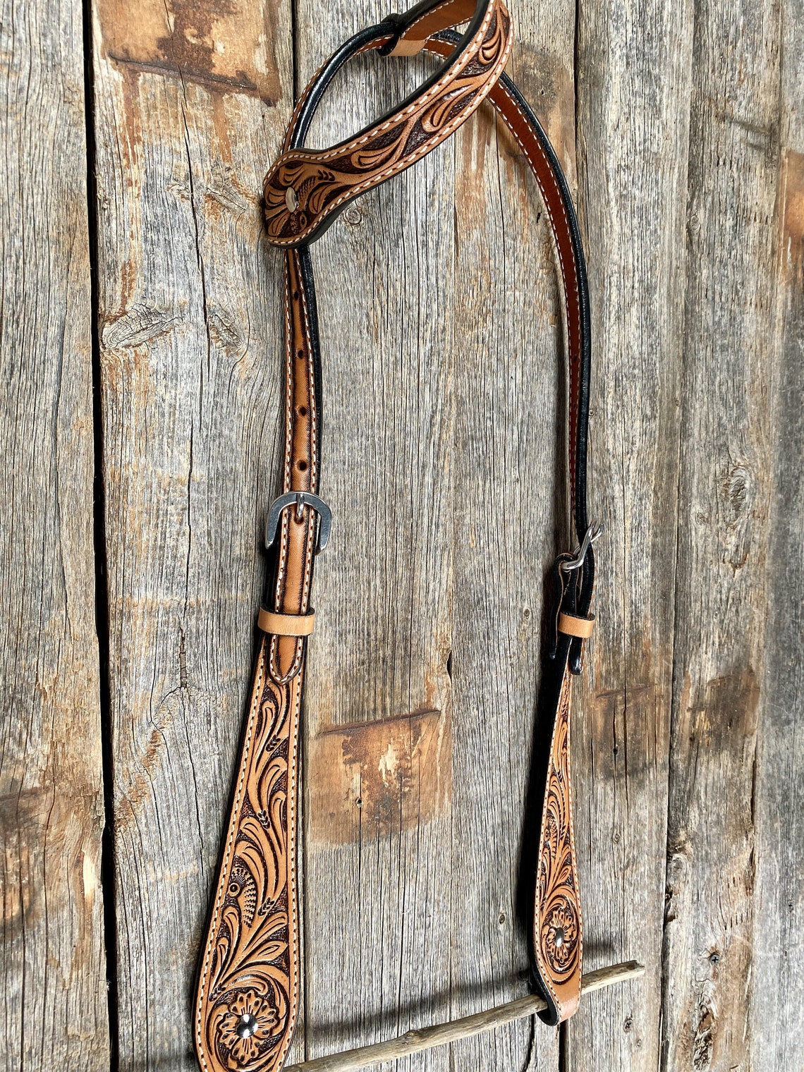 Light Oil Floral Tooled Buckaroo Style One Ear Headstall / - Etsy