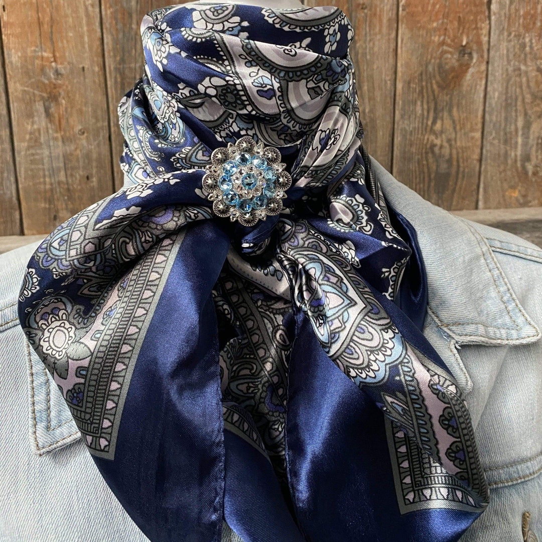 35x35" Blue Paisley Wild Rag / Scarf -antique Aqua, Clear Slide ...