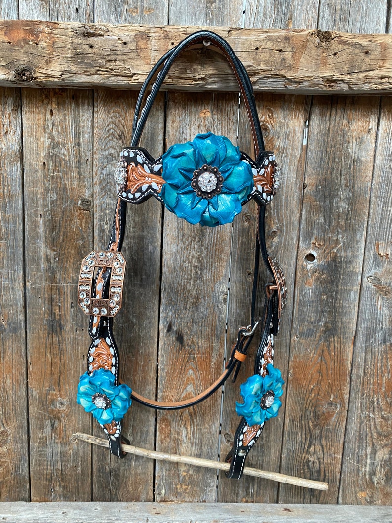Classic Turquoise and Clear Browband/one Ear Tack Set With - Etsy