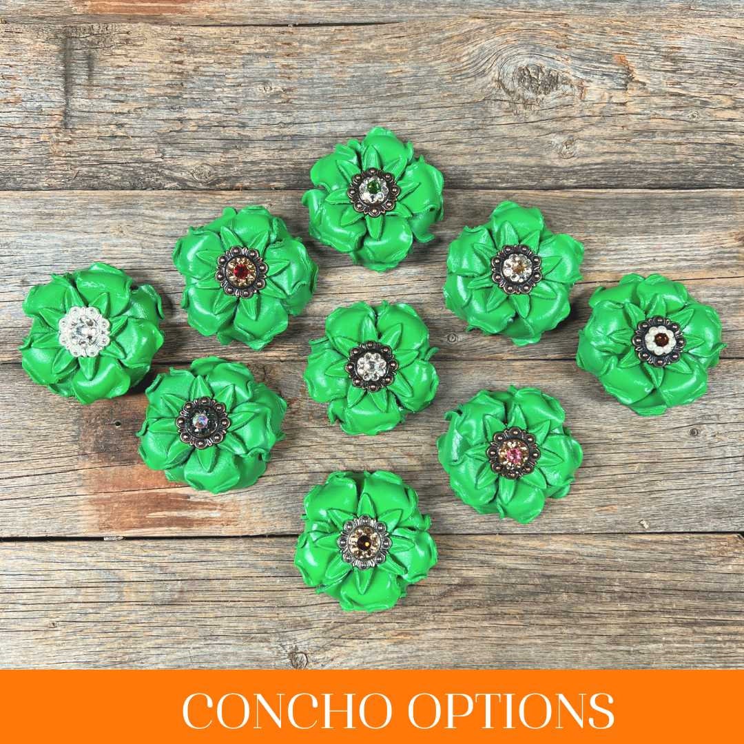 Green Gardenia Leather Flowers - 1" Crystal Conchos - Options - Etsy