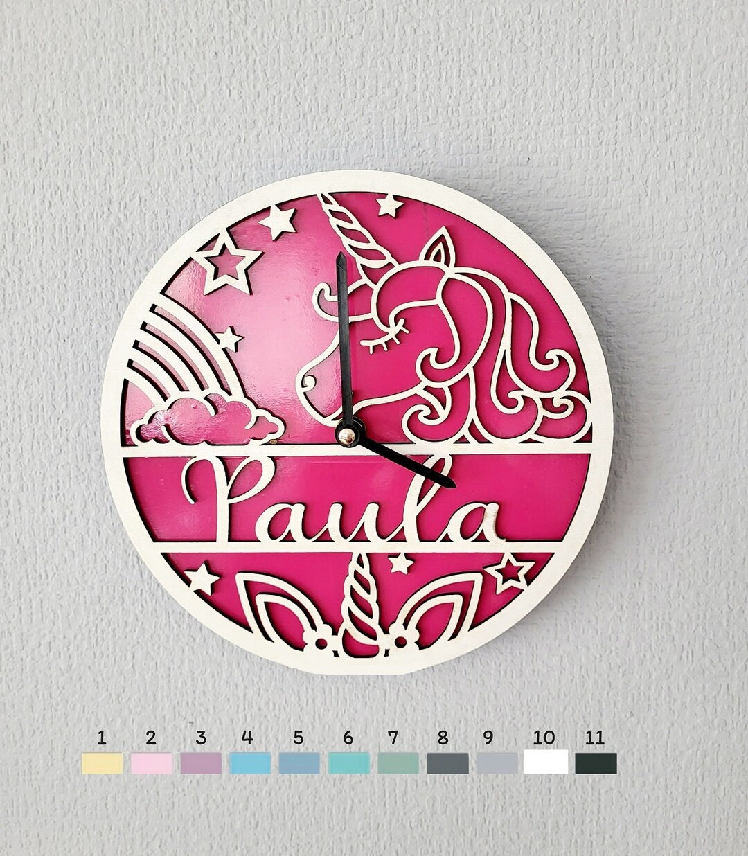 Personalisierte Uhr / Wanduhr / Holzuhr Mit Einhorn-motiv / Geschenk Für Mädchen / Geschenk Zum ...