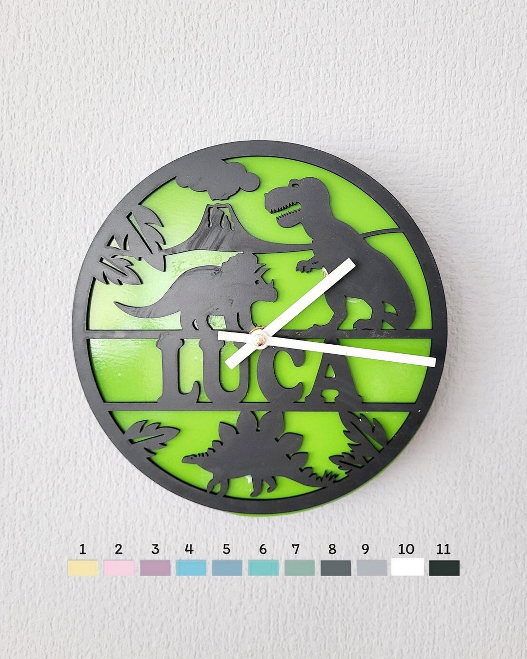 Personalisierte Uhr / Wanduhr / Holzuhr Mit Dinosaurier-motiv / Geschenke Zur Einschulung T-rex ...