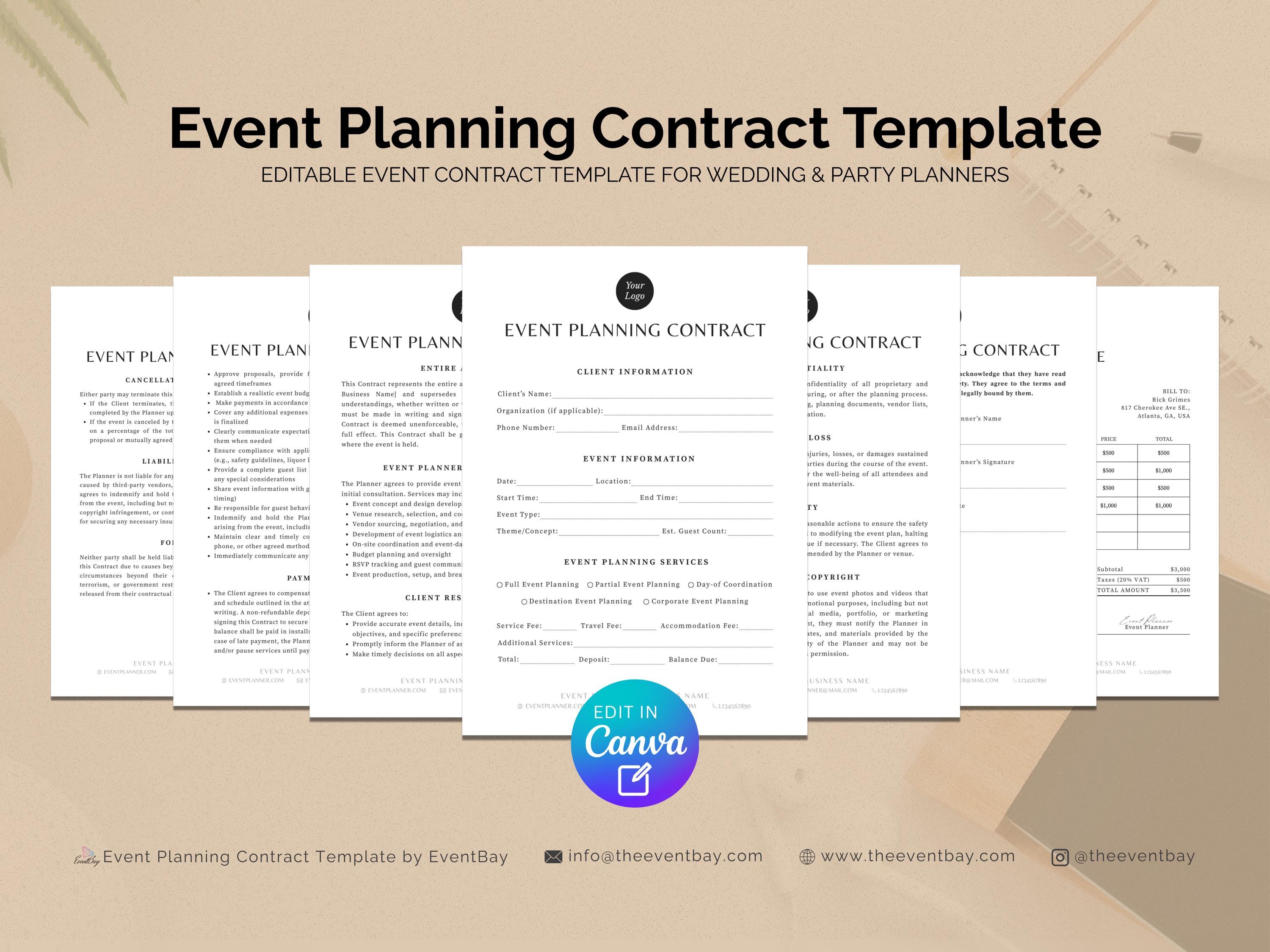 Event Planning Contract Template: Editable Client Agreement (instant ...