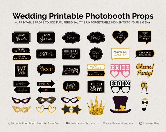 Wedding Photo Booth Prop Signs and Decorations - Black With White ...