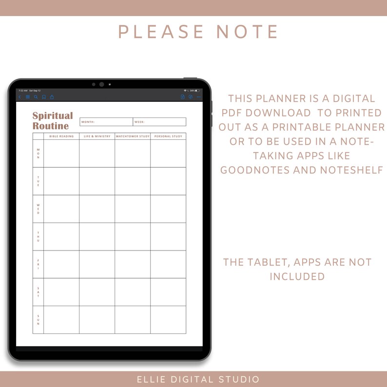 JW Digital Spiritual Routine Planner | JW Ministry Planner | Service ...