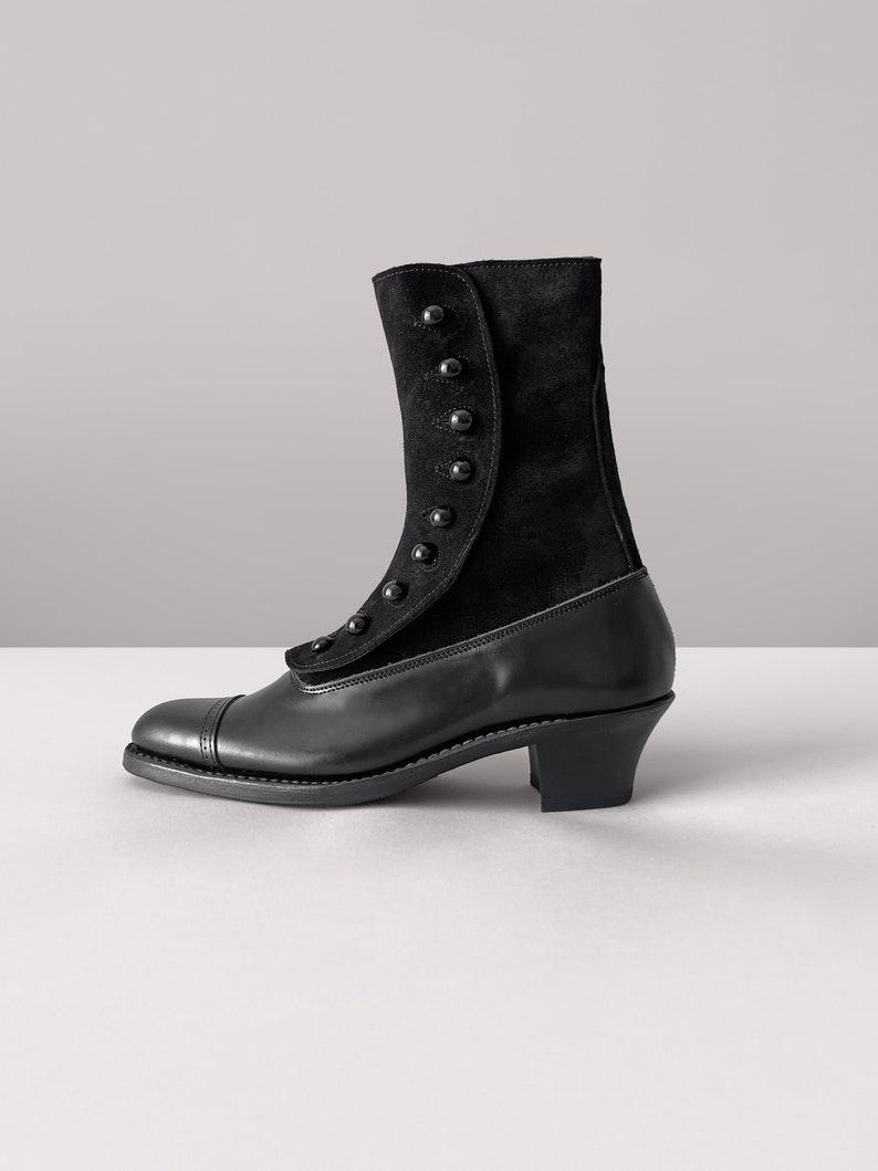 Black Leather & Black Suede Victorian Ladies BUTTON Boots - Etsy