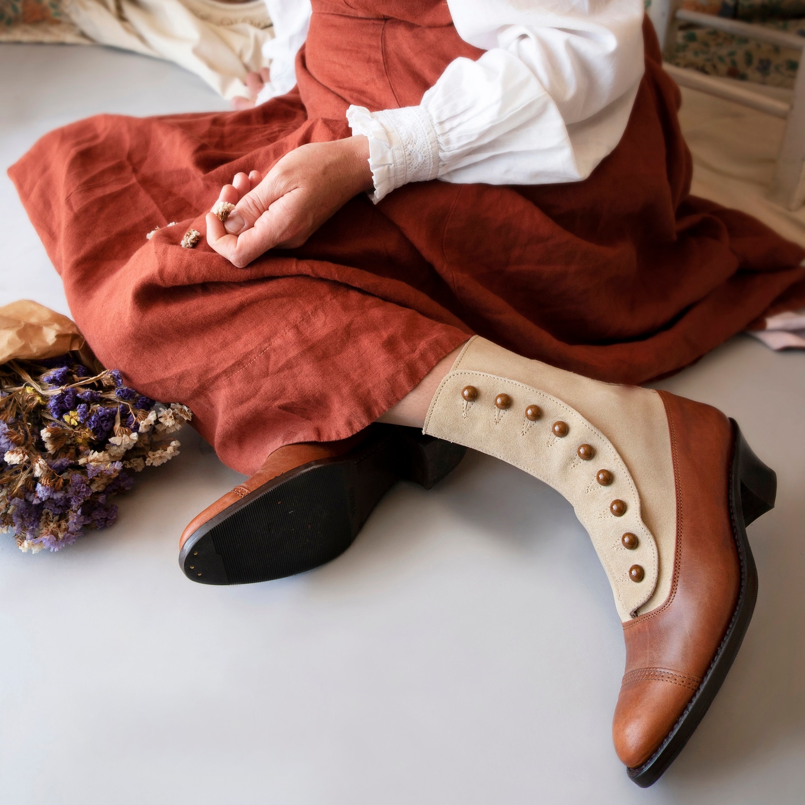 Ginger Tan & Cream Suede Victorian Ladies BUTTON Boots - Etsy