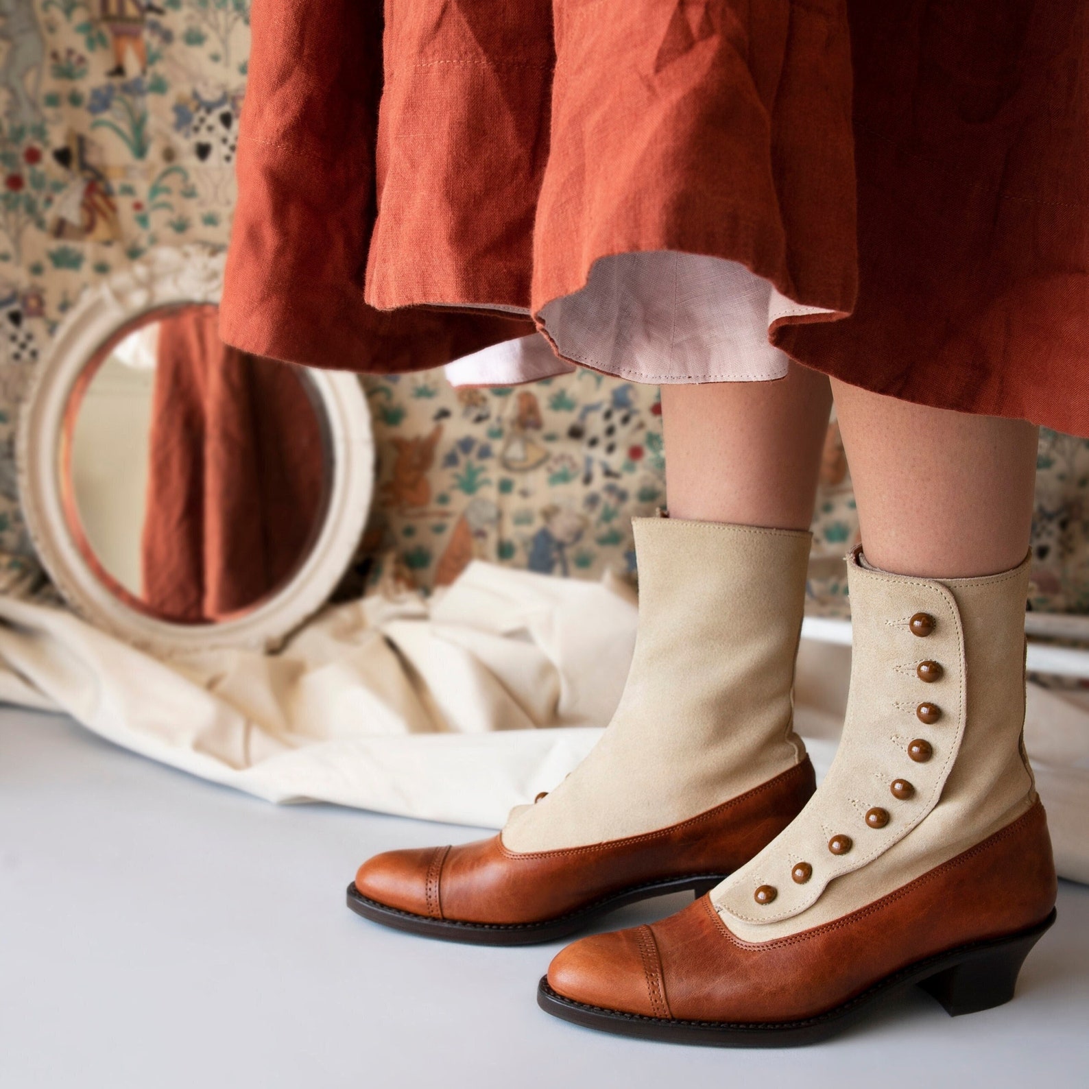 Ginger Tan & Cream Suede Victorian Ladies BUTTON Boots - Etsy