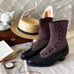 Black Leather & Aubergine Suede Victorian Ladies BUTTON Boots - Etsy
