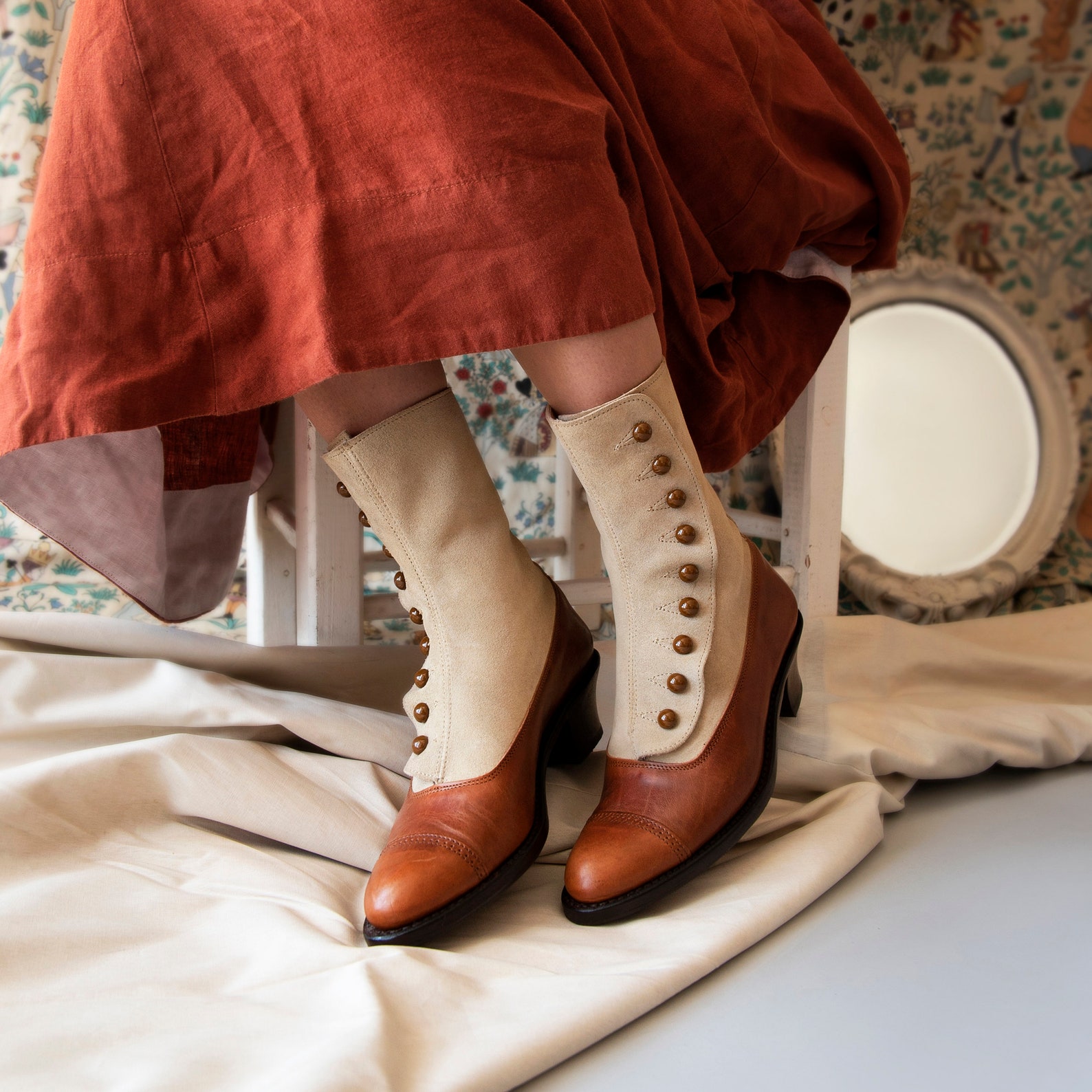 Ginger Tan & Cream Suede Victorian Ladies BUTTON Boots - Etsy