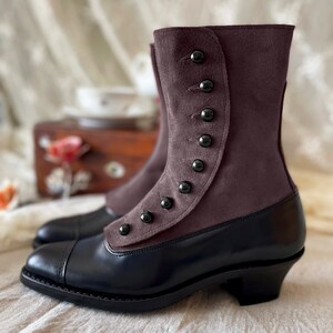 Black Leather & Aubergine Suede Victorian Ladies BUTTON Boots - Etsy
