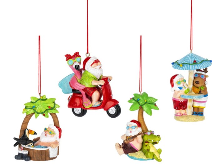 Santa at the Beach Holiday Christmas Ornament - Santa With Toucan ...