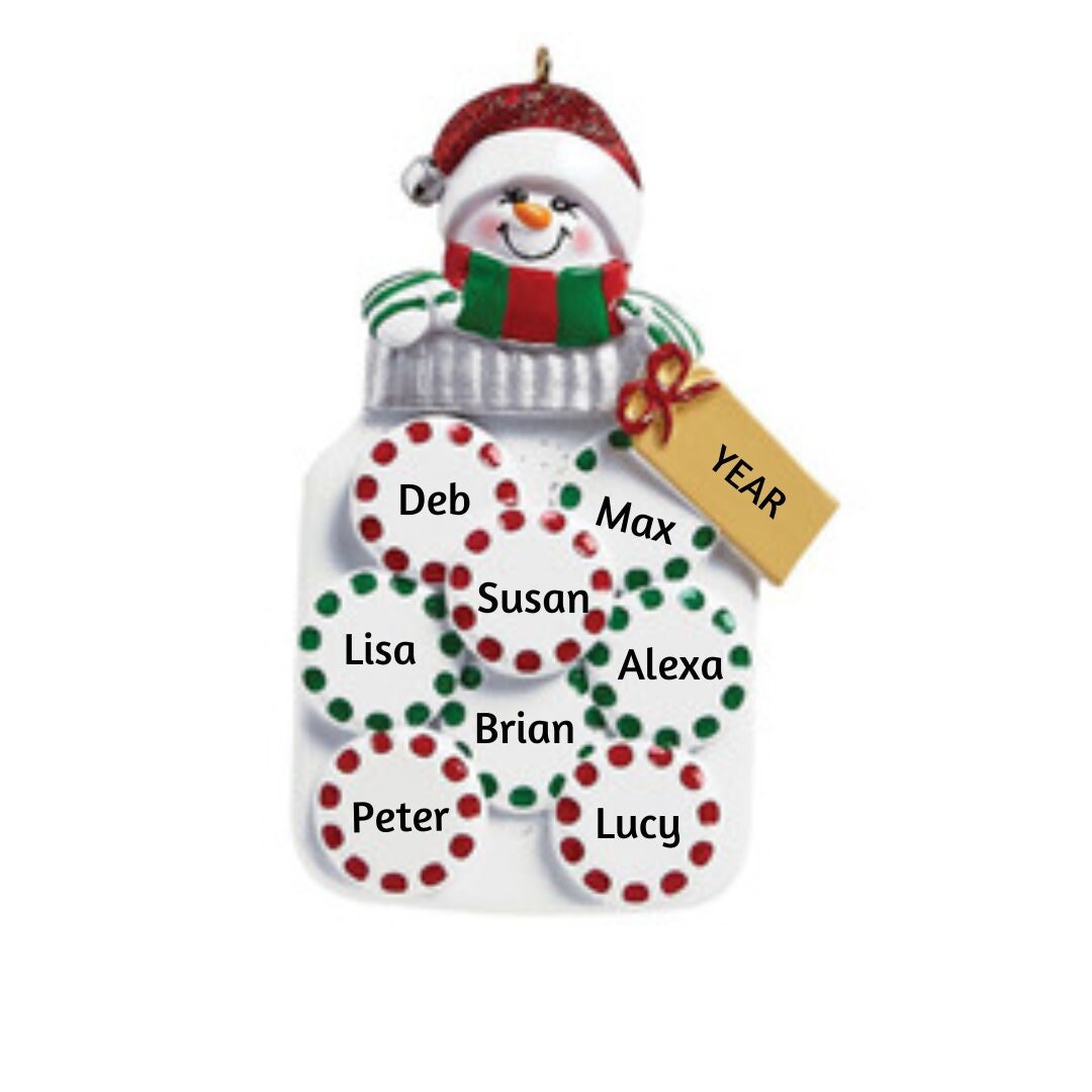 Personalized Peppermint Candy Family Ornament - Mason Jar With 8 ...