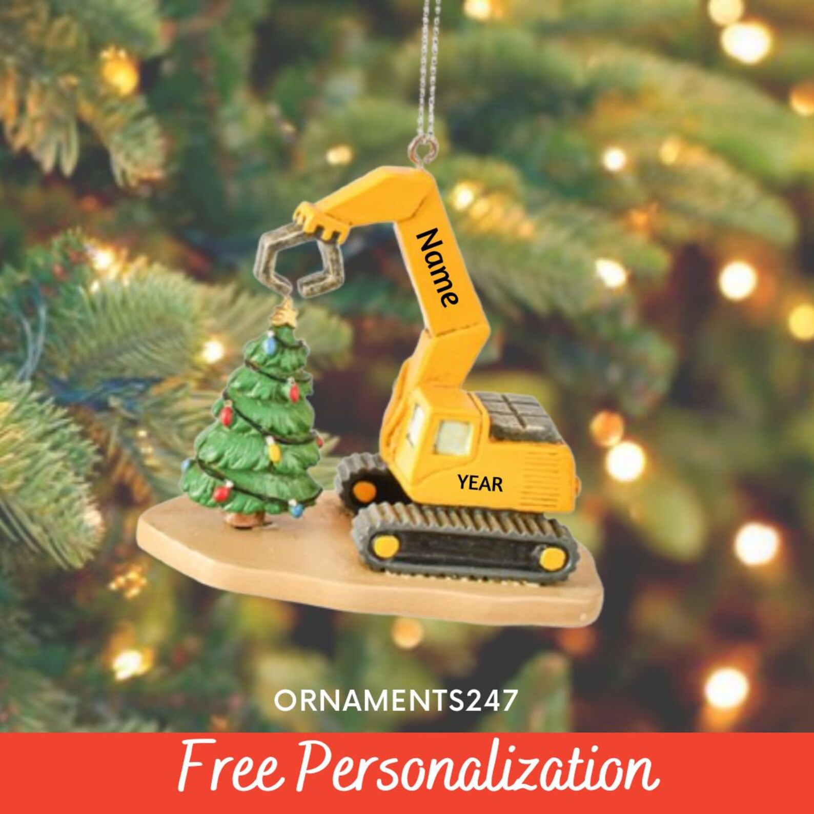 Festive Yellow Pave Loader and Excavator Christmas Ornament 2026 - Etsy