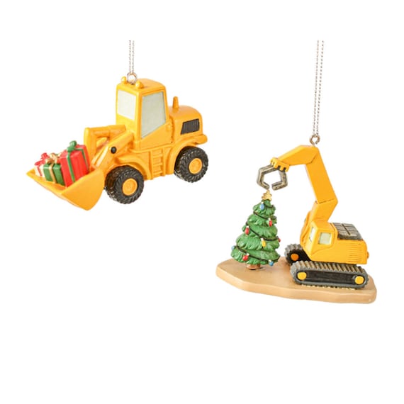 Festive Yellow Pave Loader and Excavator Christmas Ornament - Etsy