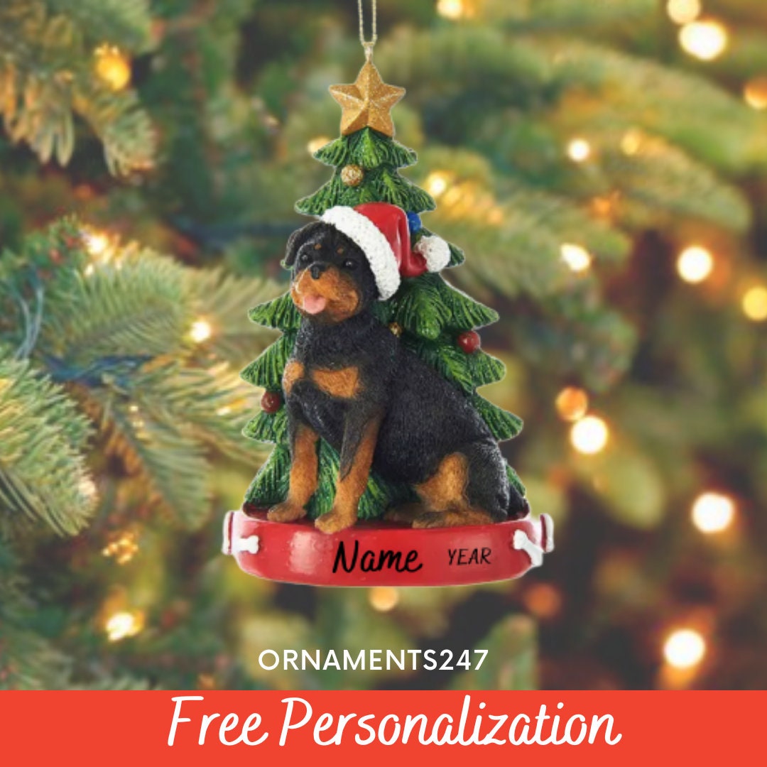 Rottweiler With Santa Hat by Festive Christmas Tree Personalized ...