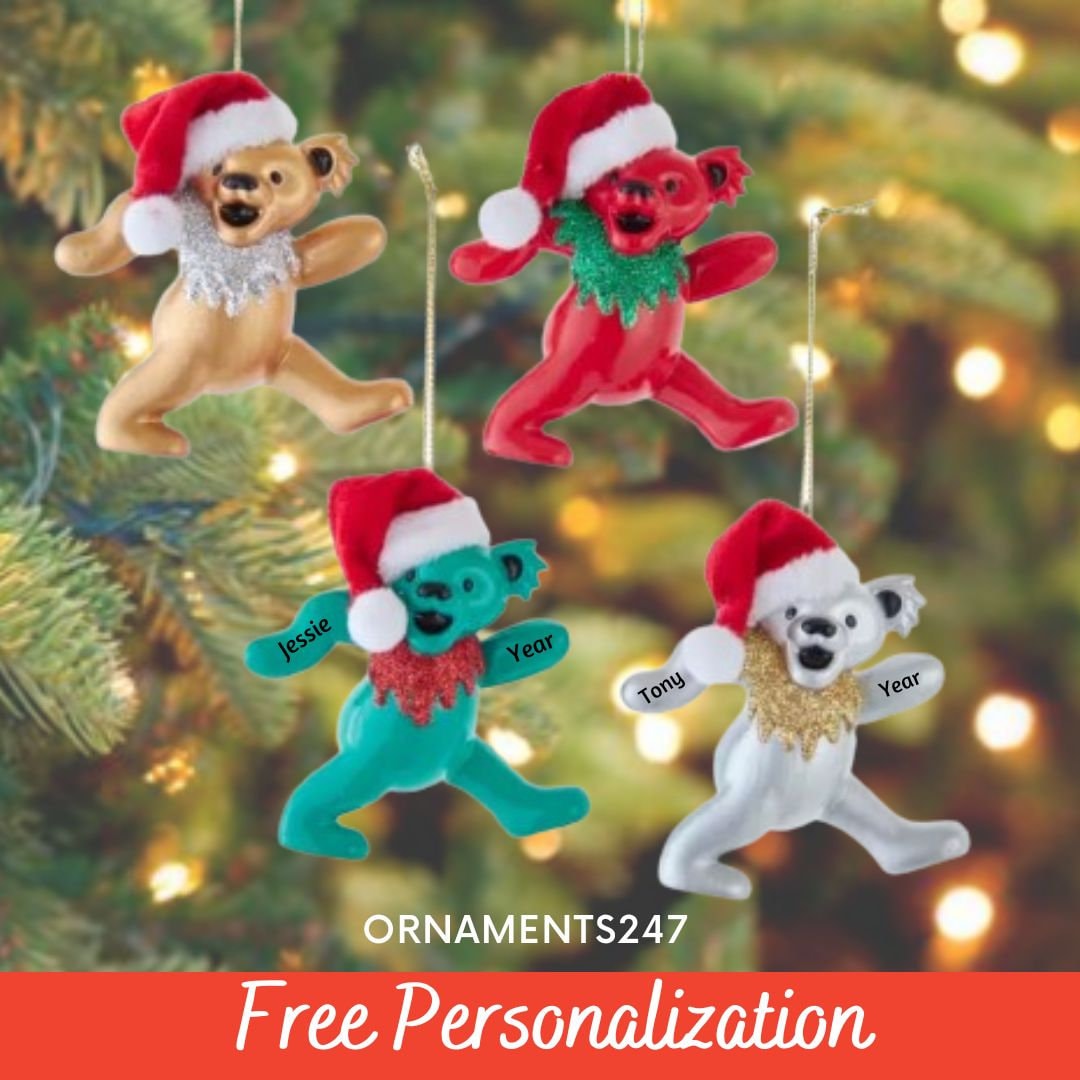 Grateful Dancing Bears With Santa Hat Holiday Christmas Ornaments 2024 - Etsy