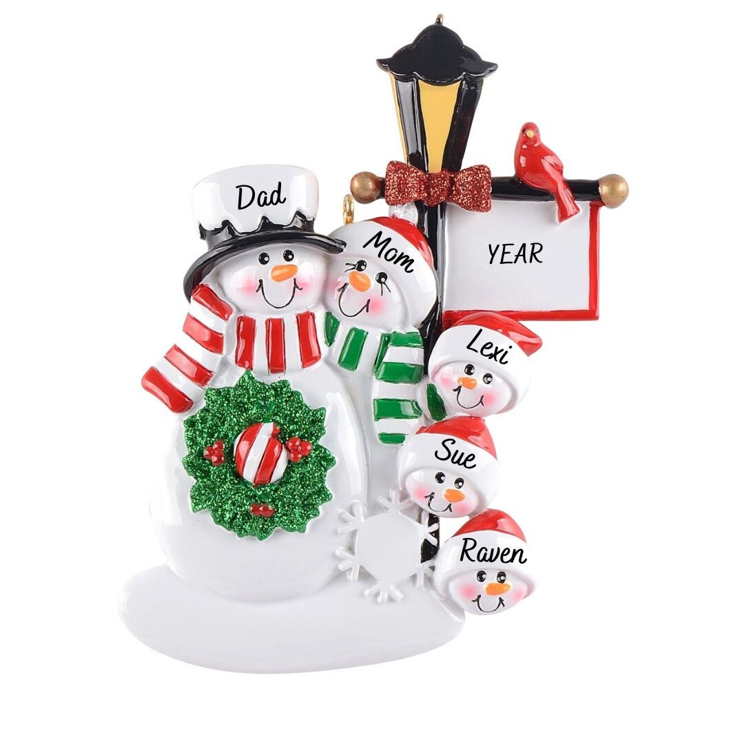 Personalized Snowman Family Ornament - Family of 5 Ornament - 5 Snowmen ...