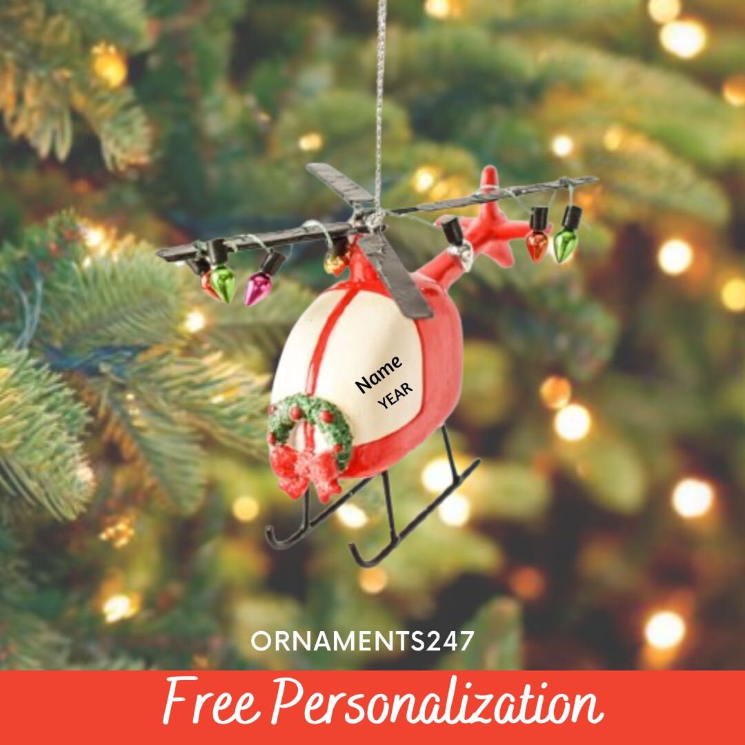 3D Helicopter With Festive Lights and Wreath Holiday Christmas Ornament ...