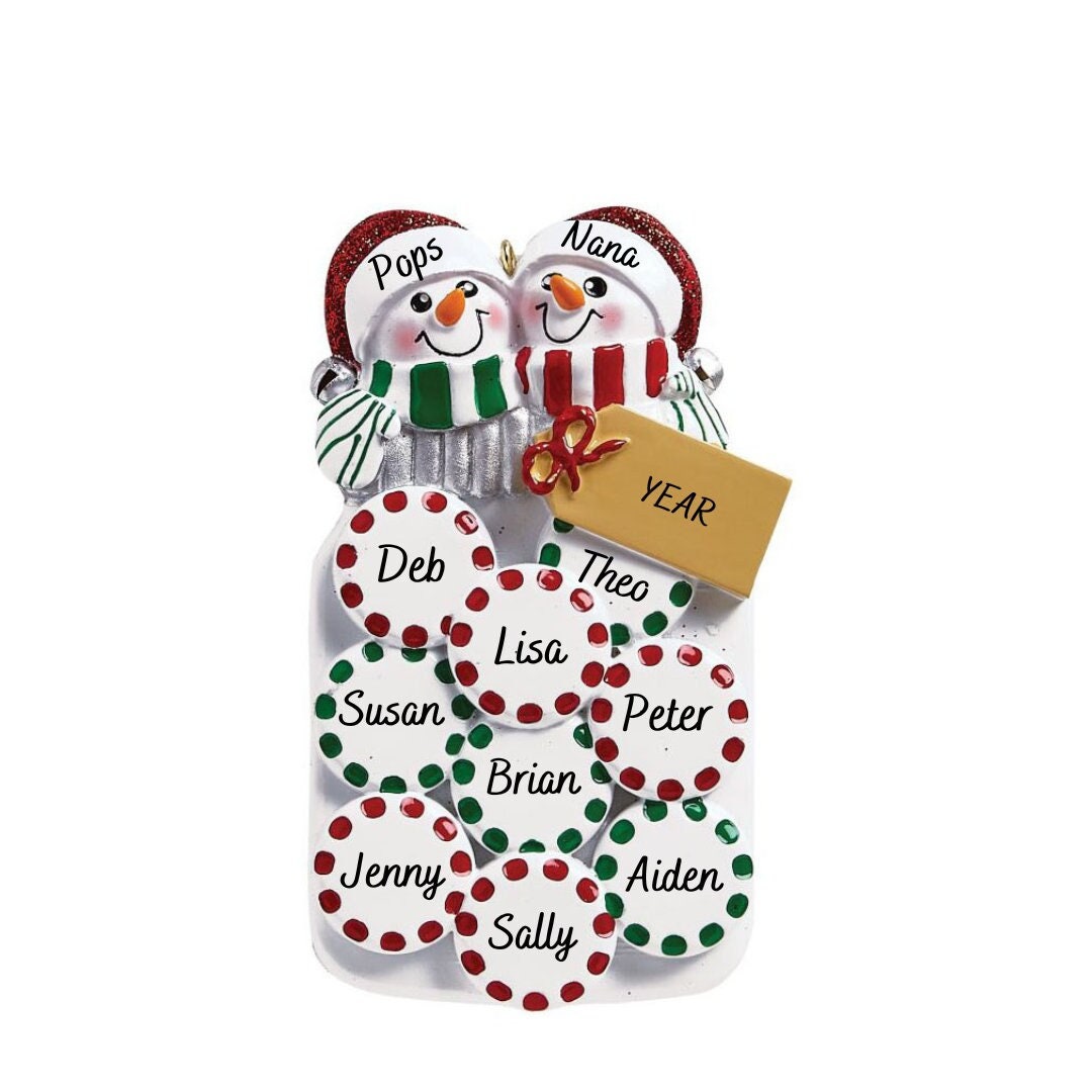 Personalized Peppermint Candy Family Ornament - Mason Jar With 9 ...