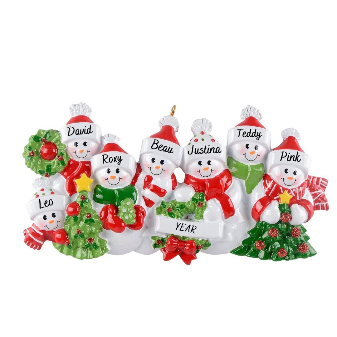 Family of 7 - 7 Snowmen by Lamp Post Personalized Ornament - Snowman ...