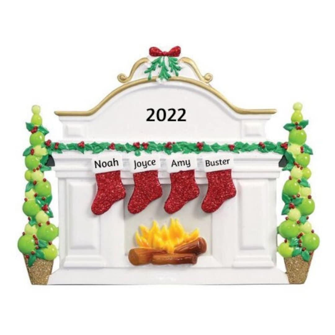 Personalized Stocking Family Table Top Ornament - 4 Stockings on White ...